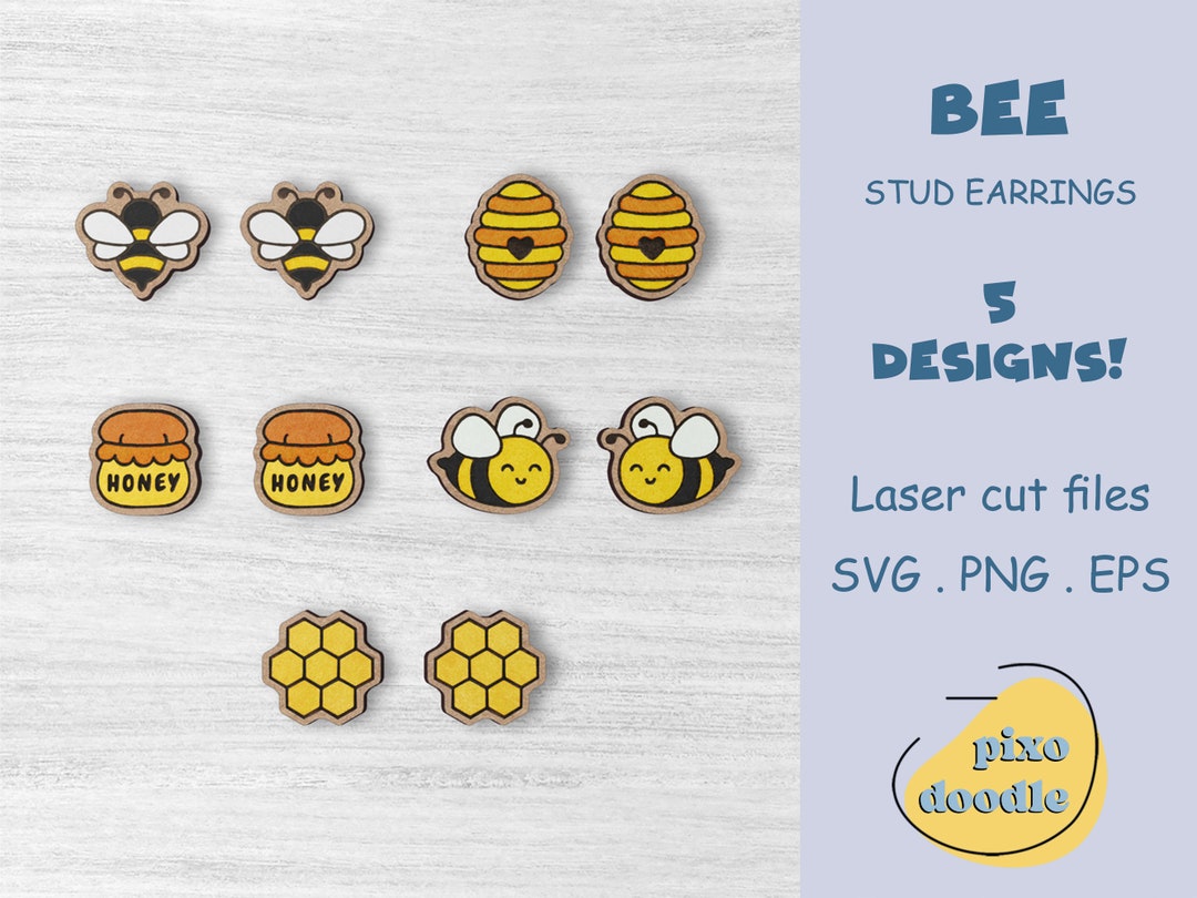 Bee Stud Earrings SVG Bundle | Cute Bumblebee Earring Glowforge Ready ...