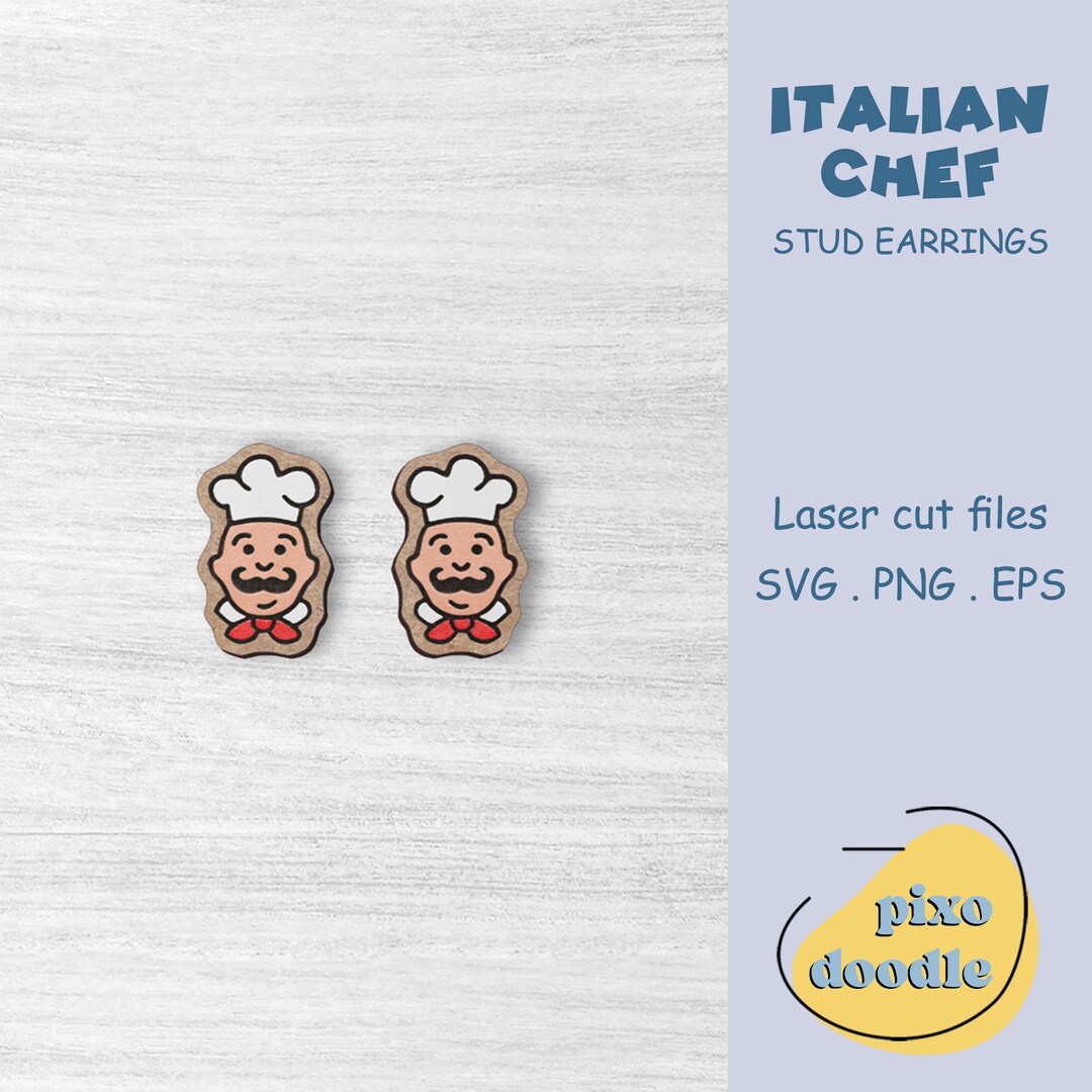 Italian Chef Earrings SVG File Italian Culture, Cute Pizza Chef Stud ...