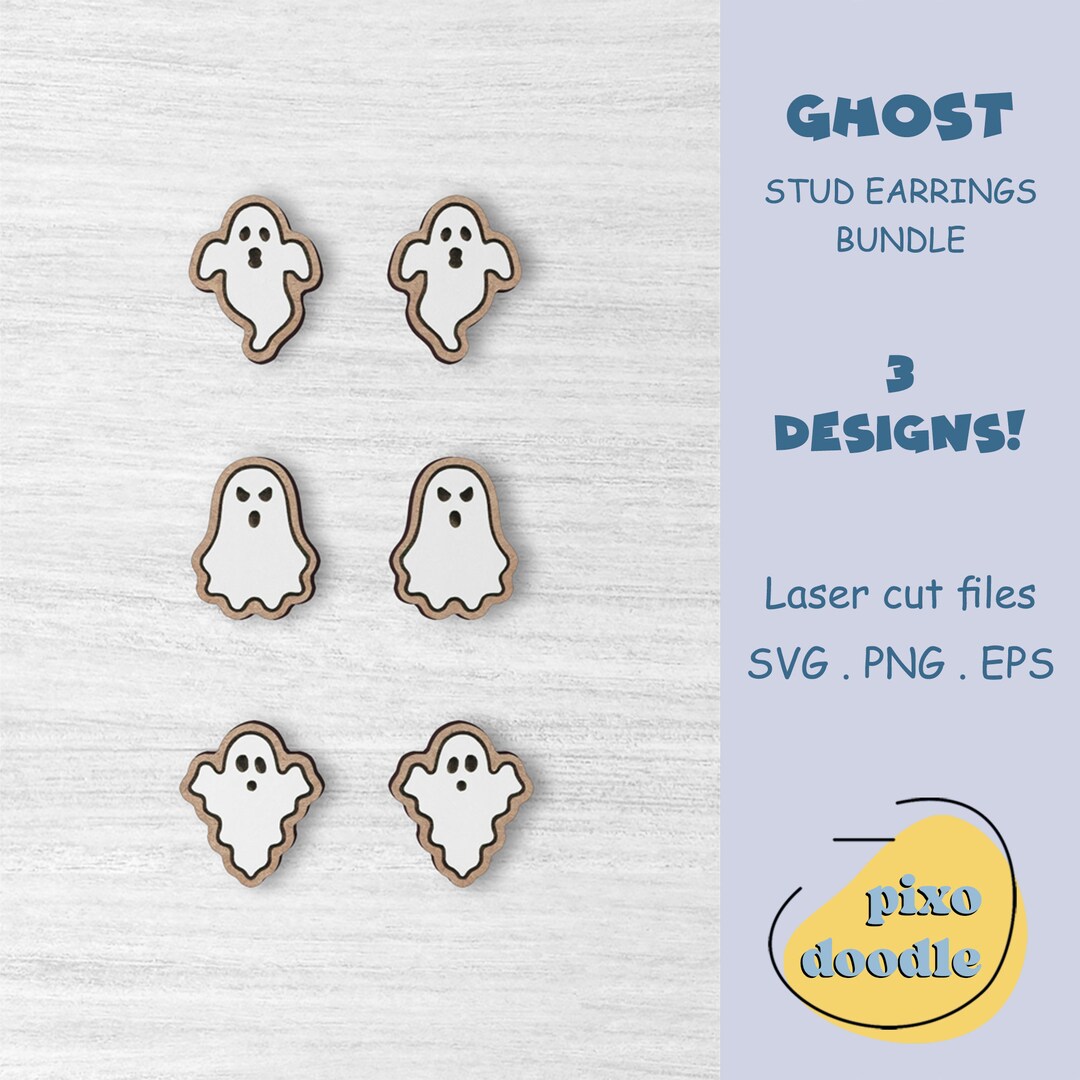Halloween Ghost Earrings SVG File | Cute Ghost Stud Earrings Glowforge ...