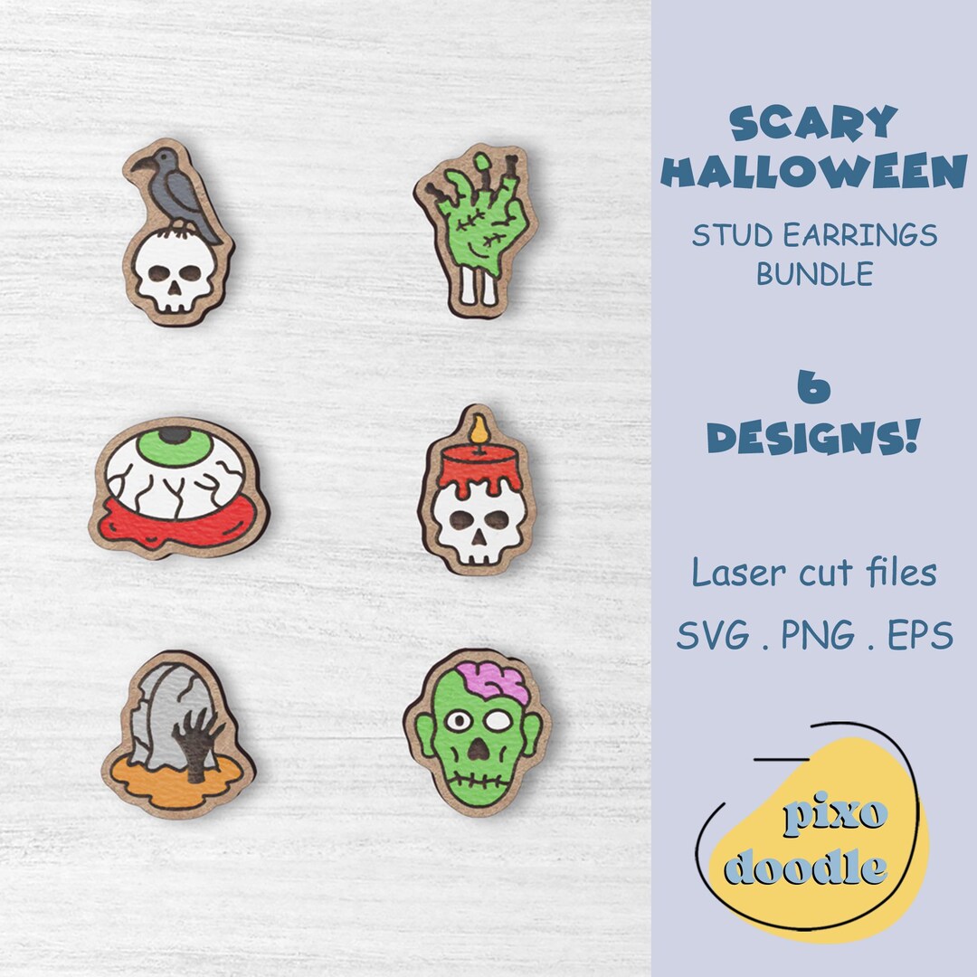 Scary Halloween Earrings SVG Bundle | Spooky Halloween Stud Earrings ...