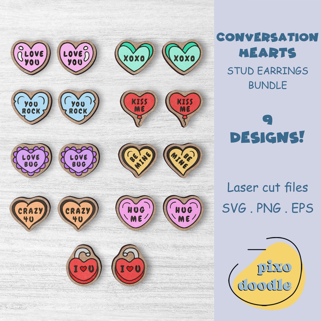 Valentines Day Earrings SVG Bundle | Cute Conversation Hearts Candy ...