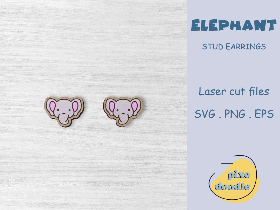 Cute Elephant Stud Earrings SVG File | Safari Animal Earring Glowforge ...