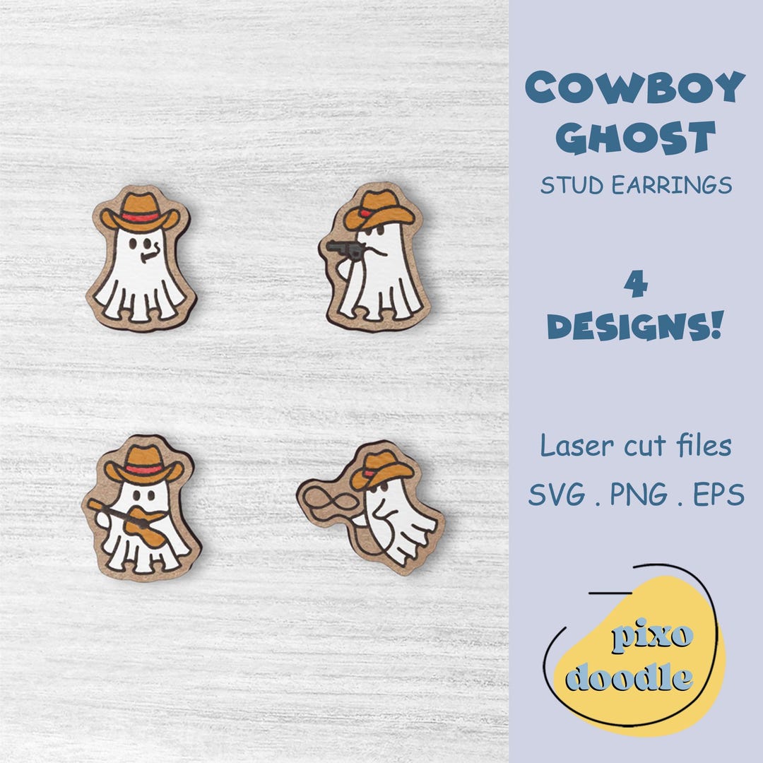 Cowboy Ghost Earrings SVG Bundle | Cute Halloween Ghost Stud Earrings ...