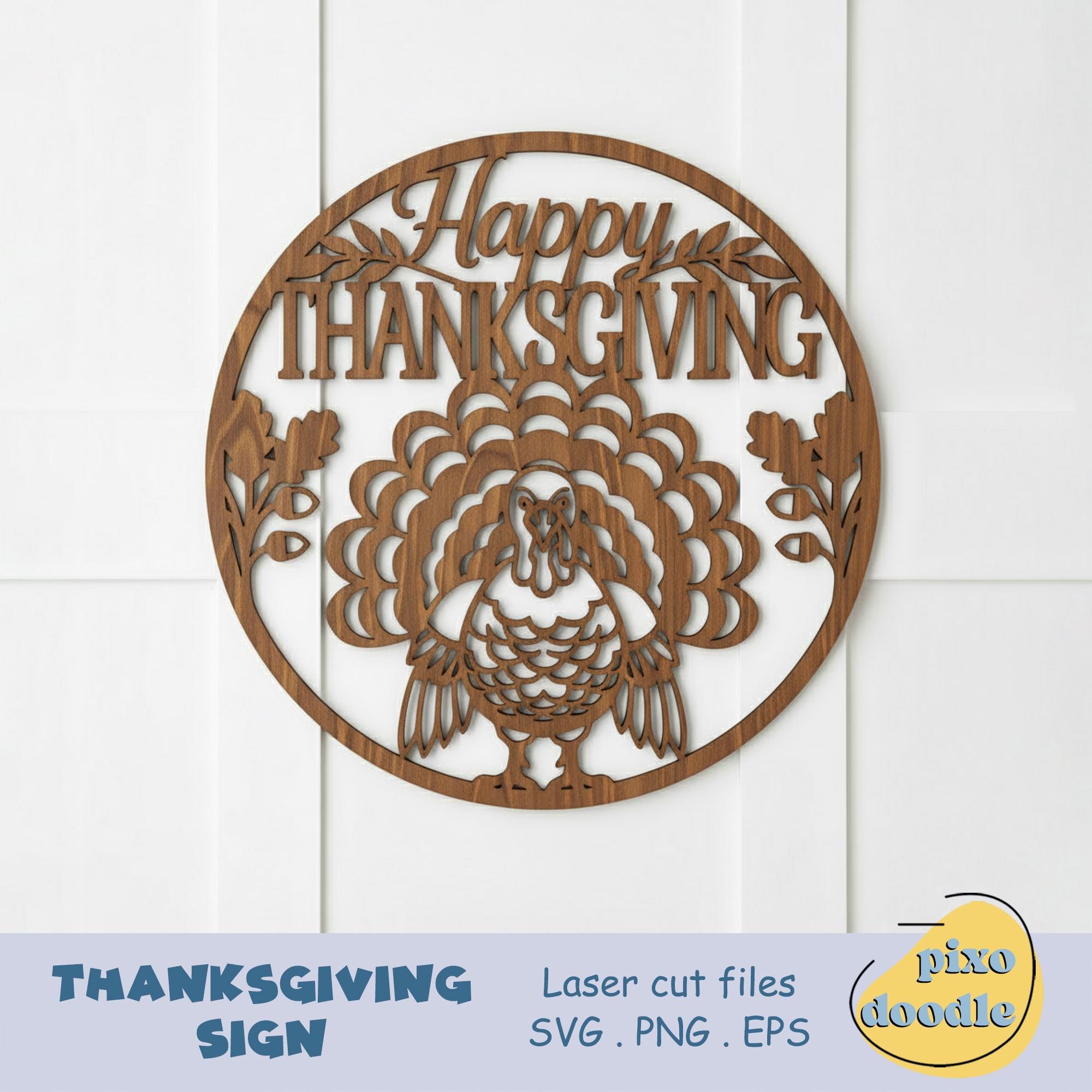 Thanksgiving Door Hanger SVG, Turkey SVG Laser Cut File, Happy ...