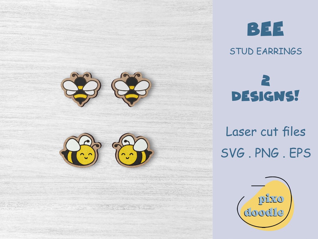 Cute Bee Stud Earrings SVG File | Bumblebee Earring Glowforge Ready ...