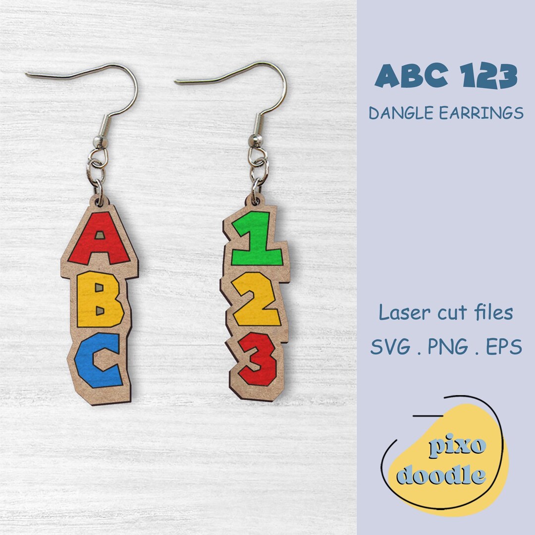 ABC Alphabet Earrings SVG File | Back to School, 123 Numbers Dangle ...