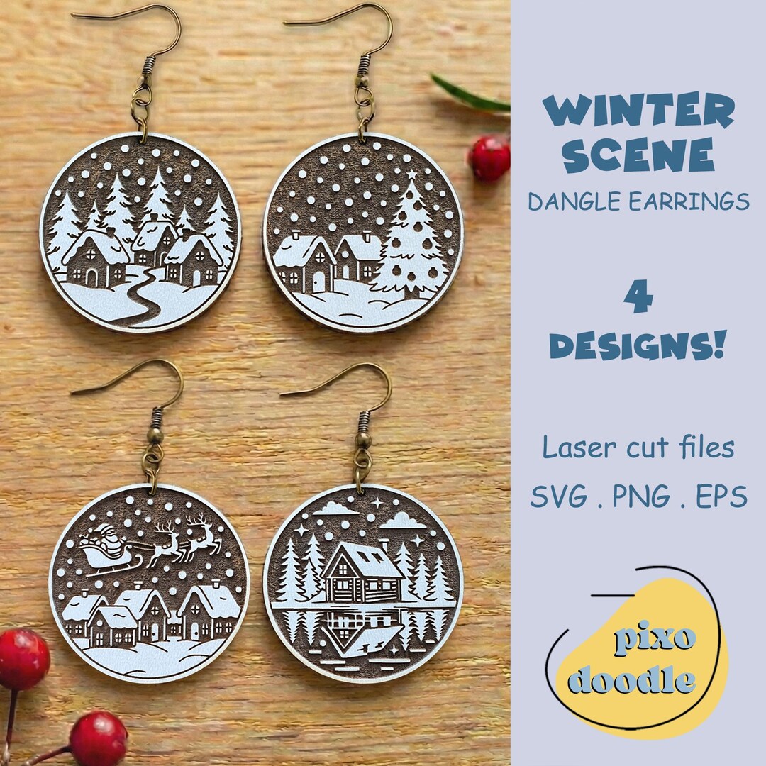 Winter Earring SVG Bundle | 4-pack Laser Cut Files | Santa Sleigh ...
