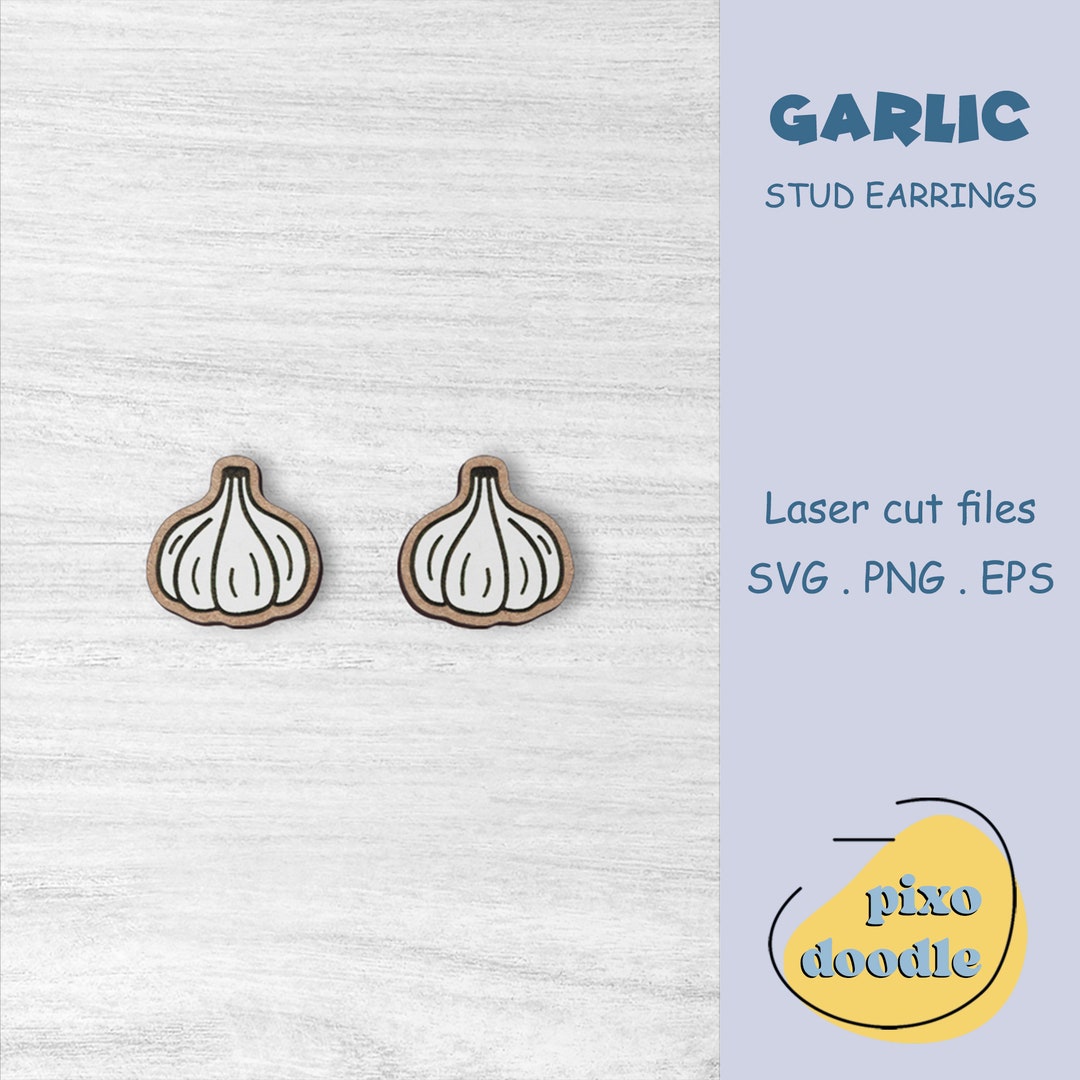 Garlic Earrings SVG File | Cute Garlic, Vegetables Stud Earrings ...
