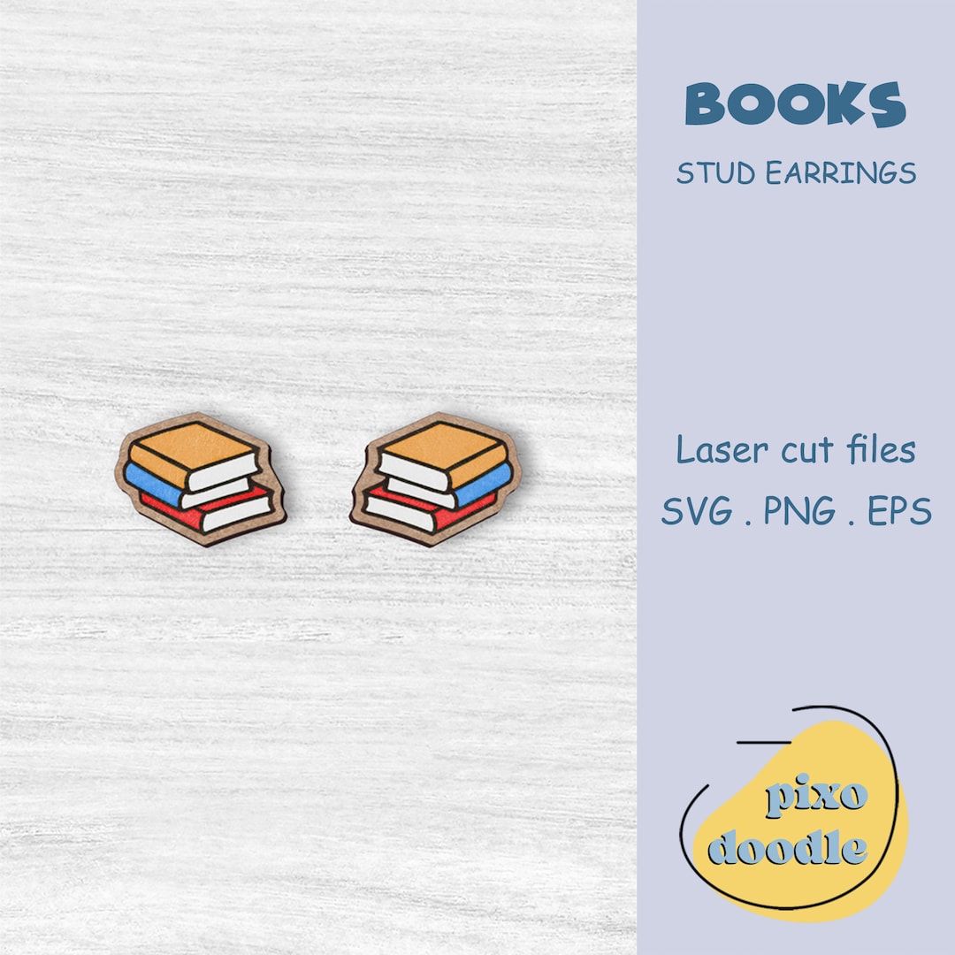 Books Earrings SVG File | Book Lover, Library, School Stud Earrings ...