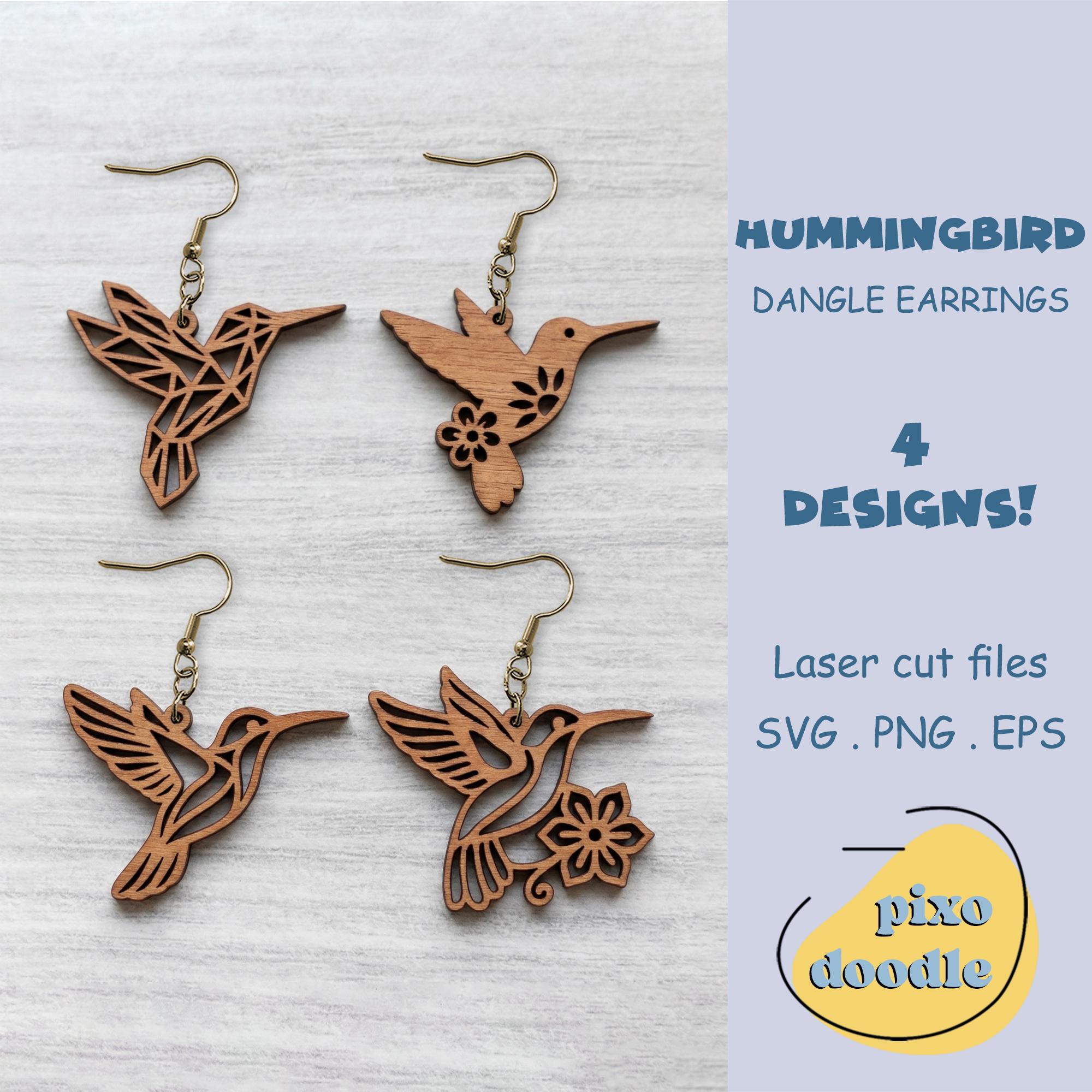 Hummingbird Earring SVG Bundle | 4 Geometric & Floral Bird Laser Cut ...