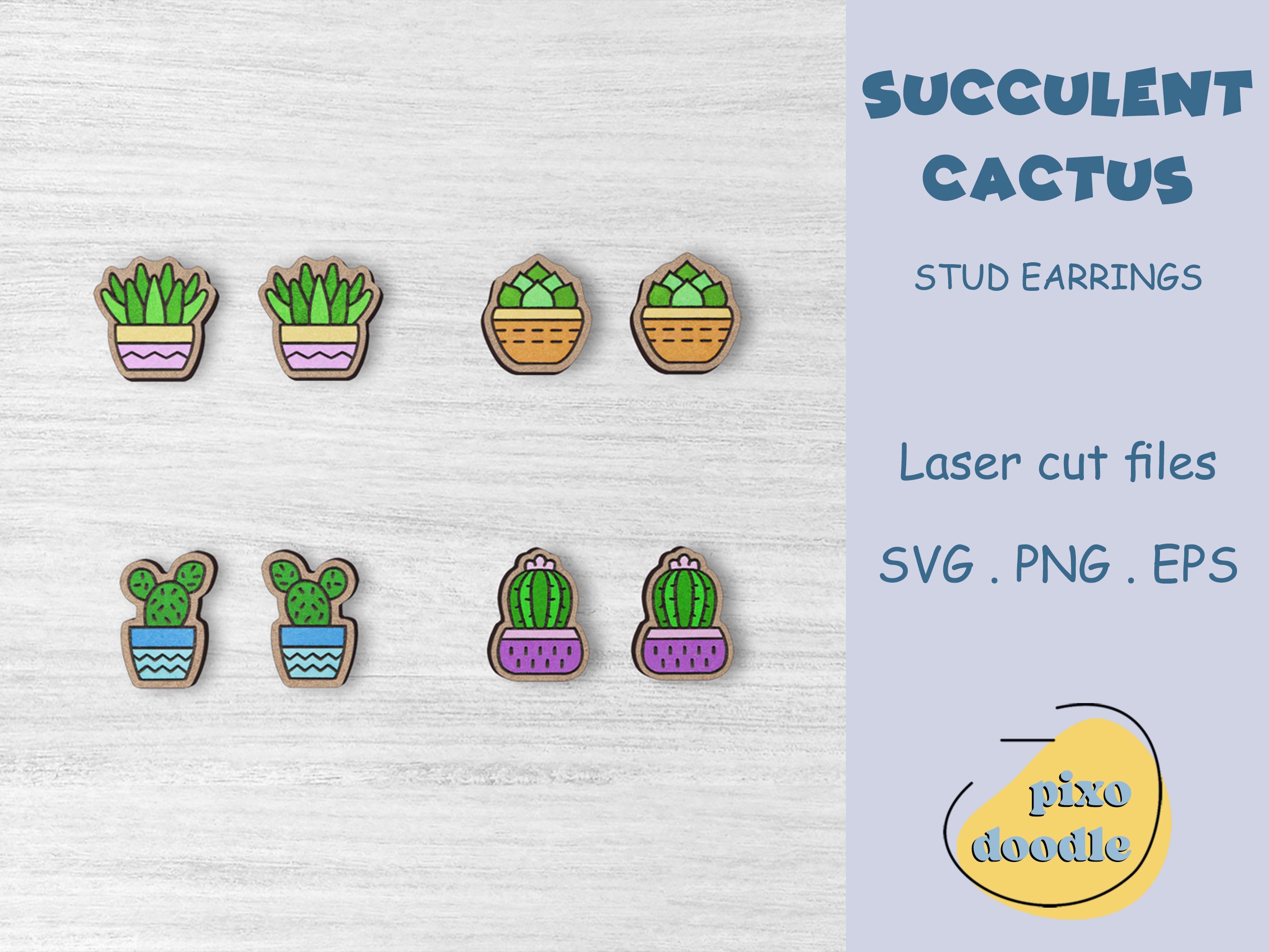 Succulent Cactus Stud Earrings SVG Bundle | Cute Cactus Succulent Set ...