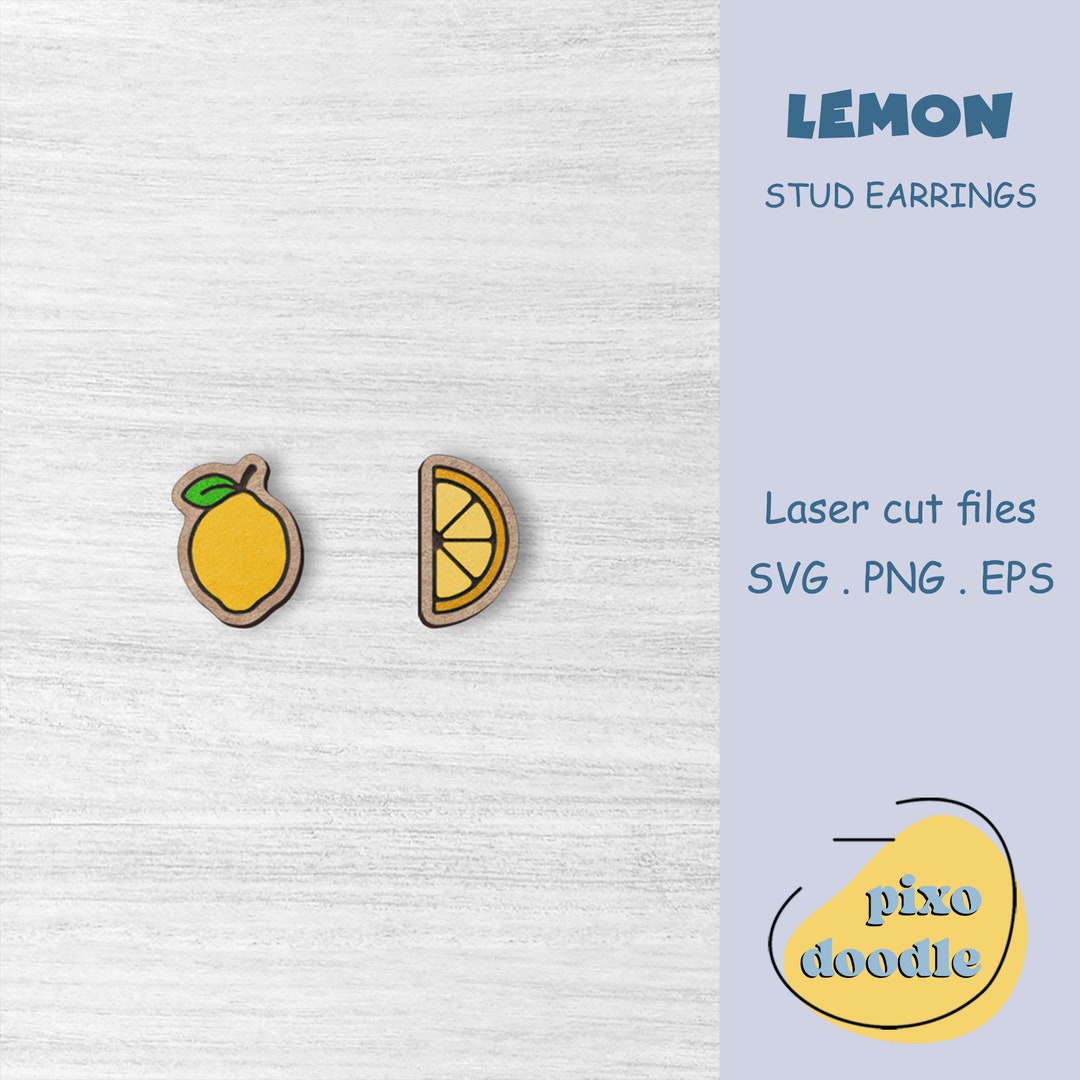 Lemon Earrings SVG File | Cute Fruits, Lemon, Lemon Slice Stud Earrings ...