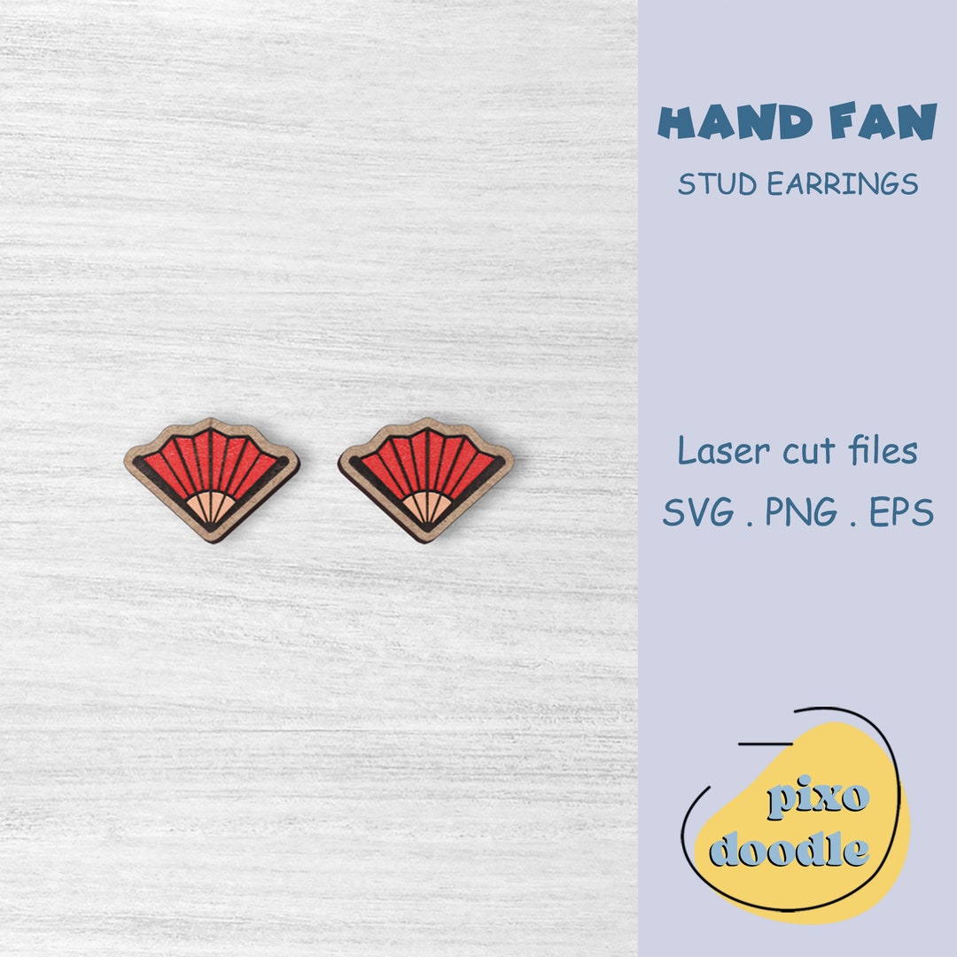 Hand Fan Earrings SVG File | Chinese New Year, Cute Hand Fan Stud ...
