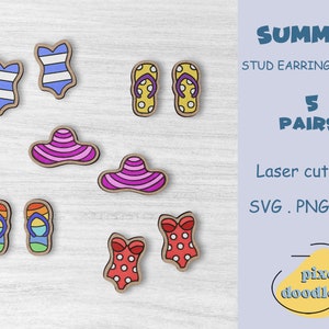 Summer Beach Stud Earrings SVG Bundle | Summer Beach Earring Glowforge ...