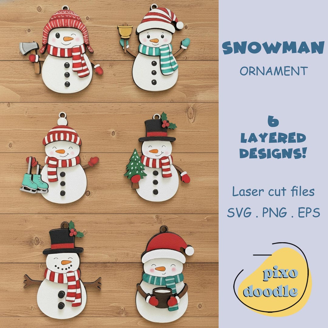 Layered Snowman Ornament SVG Bundle, Christmas Laser Cut File, Winter ...