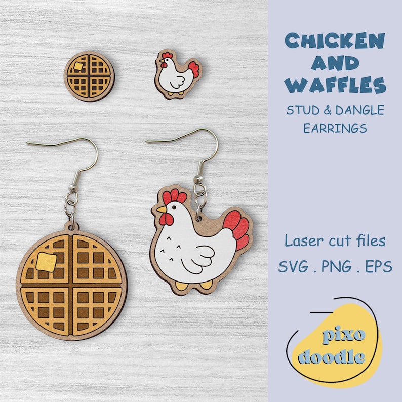 Chicken Waffles Earrings SVG File | Funny, Mix Match Chicken and ...