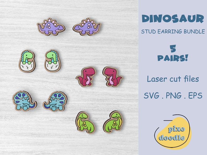 Dinosaur Stud Earrings SVG Bundle Cute Dinosaurs Earrings - Etsy