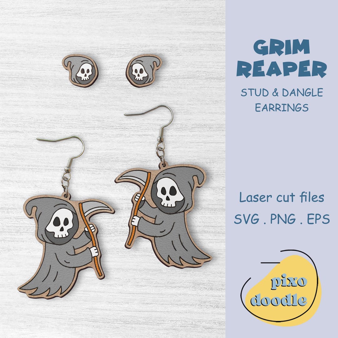 Grim Reaper Earrings SVG File | Halloween, Scary Grim Reaper Stud and ...