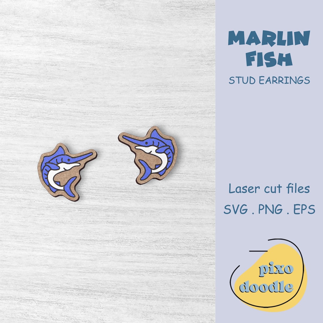 Marlin Fish Stud Earrings SVG File | Kawaii Sea Animals Earring ...
