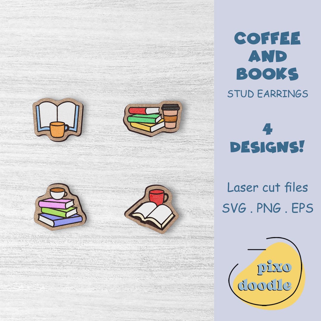 Coffee and Books Earrings SVG | Cute Coffee With Book Stud Earrings ...