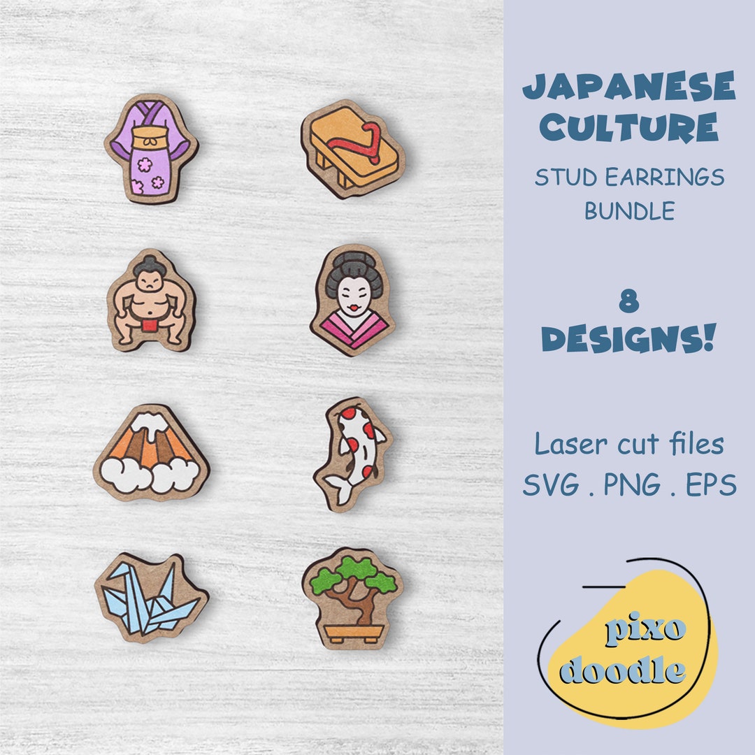 Japan Earrings SVG Bundle | Japanese Culture, Kimono, Geta, Sumo ...