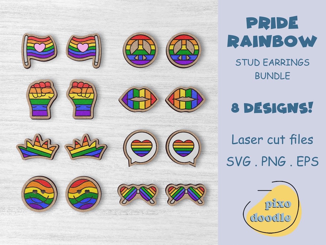 Pride Rainbow Stud Earrings SVG Bundle | Lgbtq Pride Rainbow Flag Earrings Glowforge Ready Laser ...