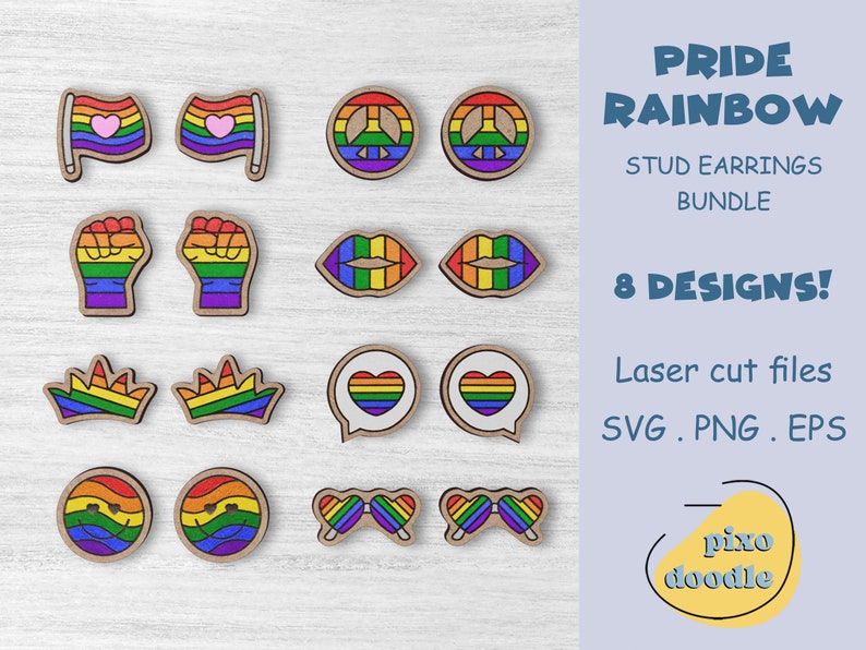 Pride Rainbow Stud Earrings SVG Bundle | Lgbtq Pride Rainbow Flag ...