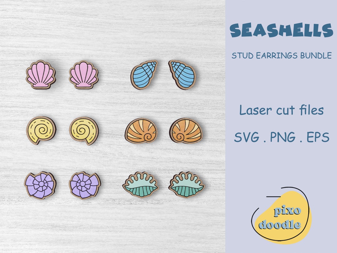 Seashells Stud Earrings SVG Bundle | Sea Shells Earrings Glowforge ...