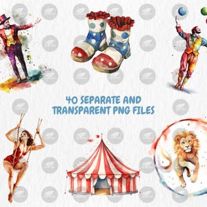 Watercolor Circus Clipart: Clown, Acrobat, Tent Illustrations (instant ...