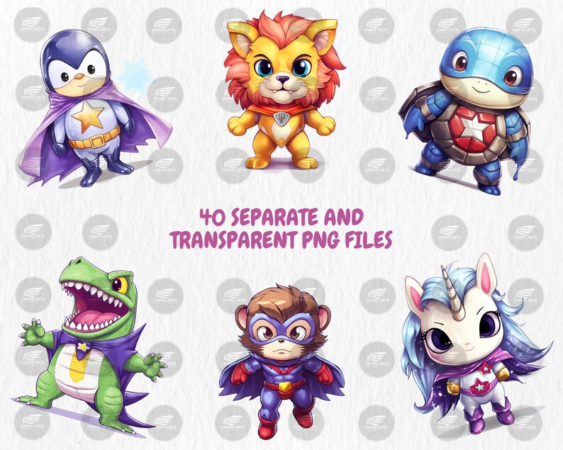 Watercolor Superhero Animals Clipart: Nursery Art (instant Download) - Etsy