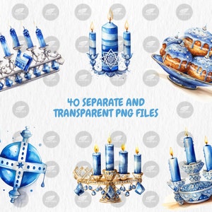 Watercolor Hanukkah Clipart: Menorah, Dreidel, Star of David (instant ...