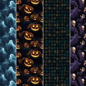 Seamless Halloween Digital Paper Spooky Ghosts, Jack-o'lantern Figures ...
