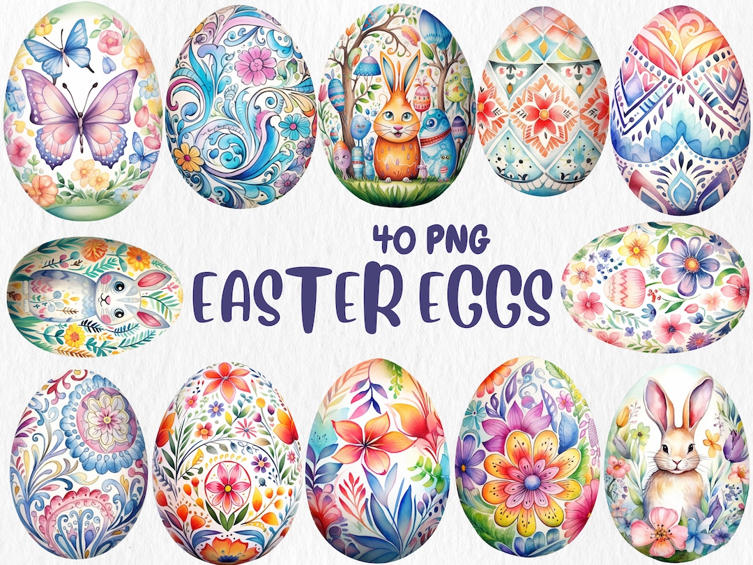 Watercolor Easter Eggs Clipart, Easter Rabbit, Painted Easter Cute ...
