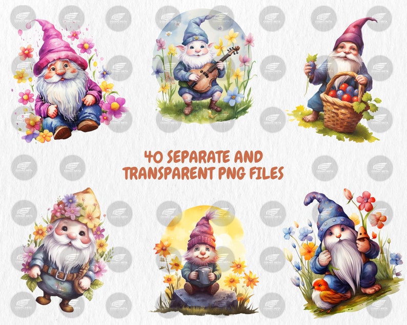 Watercolor Spring Gnomes Clipart: Easter & Nursery Decor (digital ...