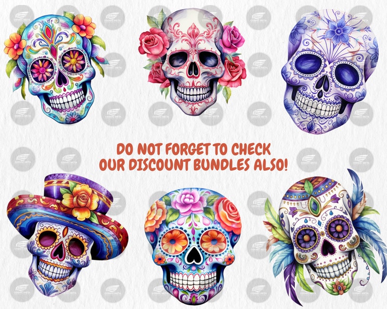 Watercolor Sugar Skulls Clipart: Dia De Los Muertos Illustrations ...