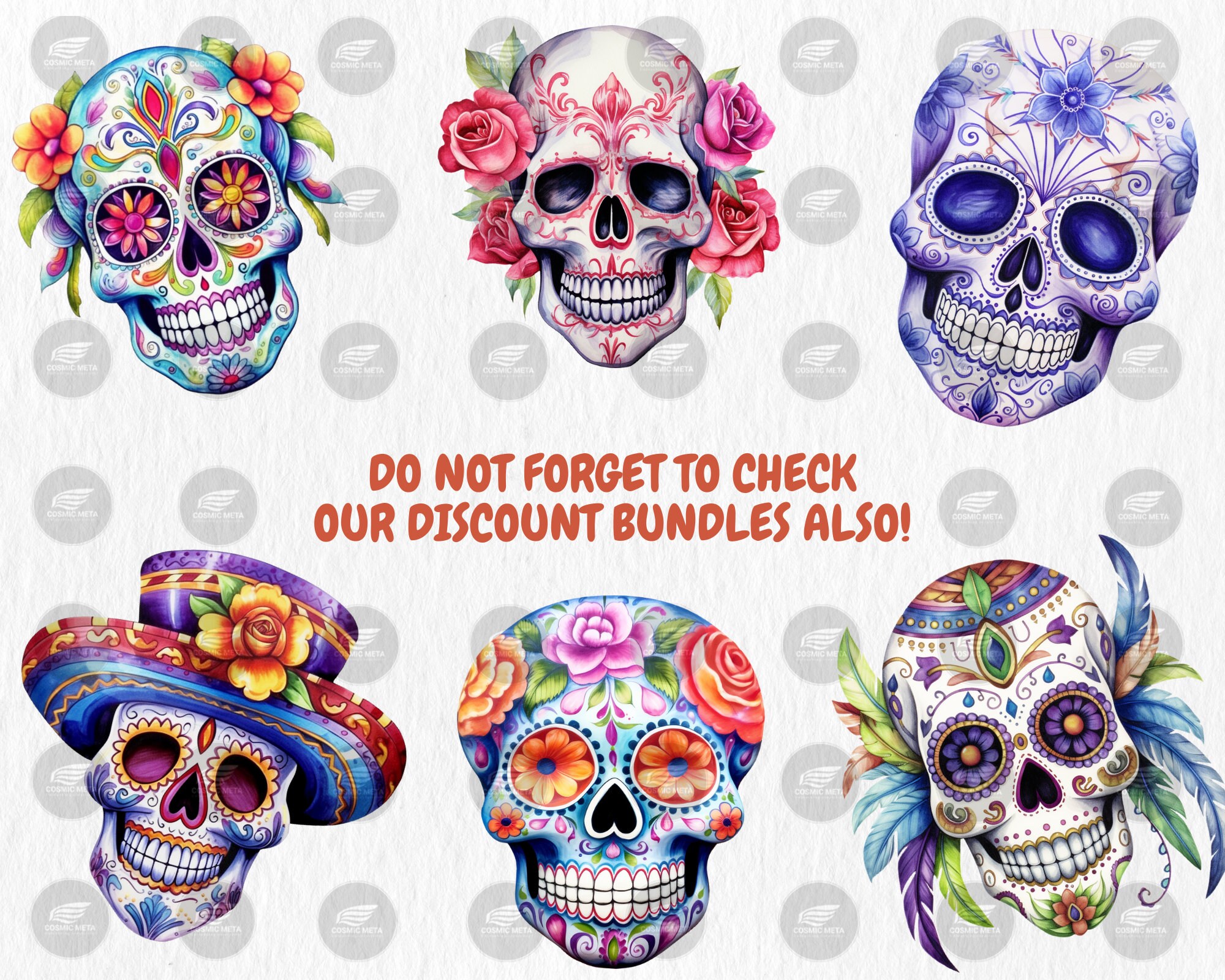 Watercolor Sugar Skulls Clipart: Dia De Los Muertos Illustrations ...