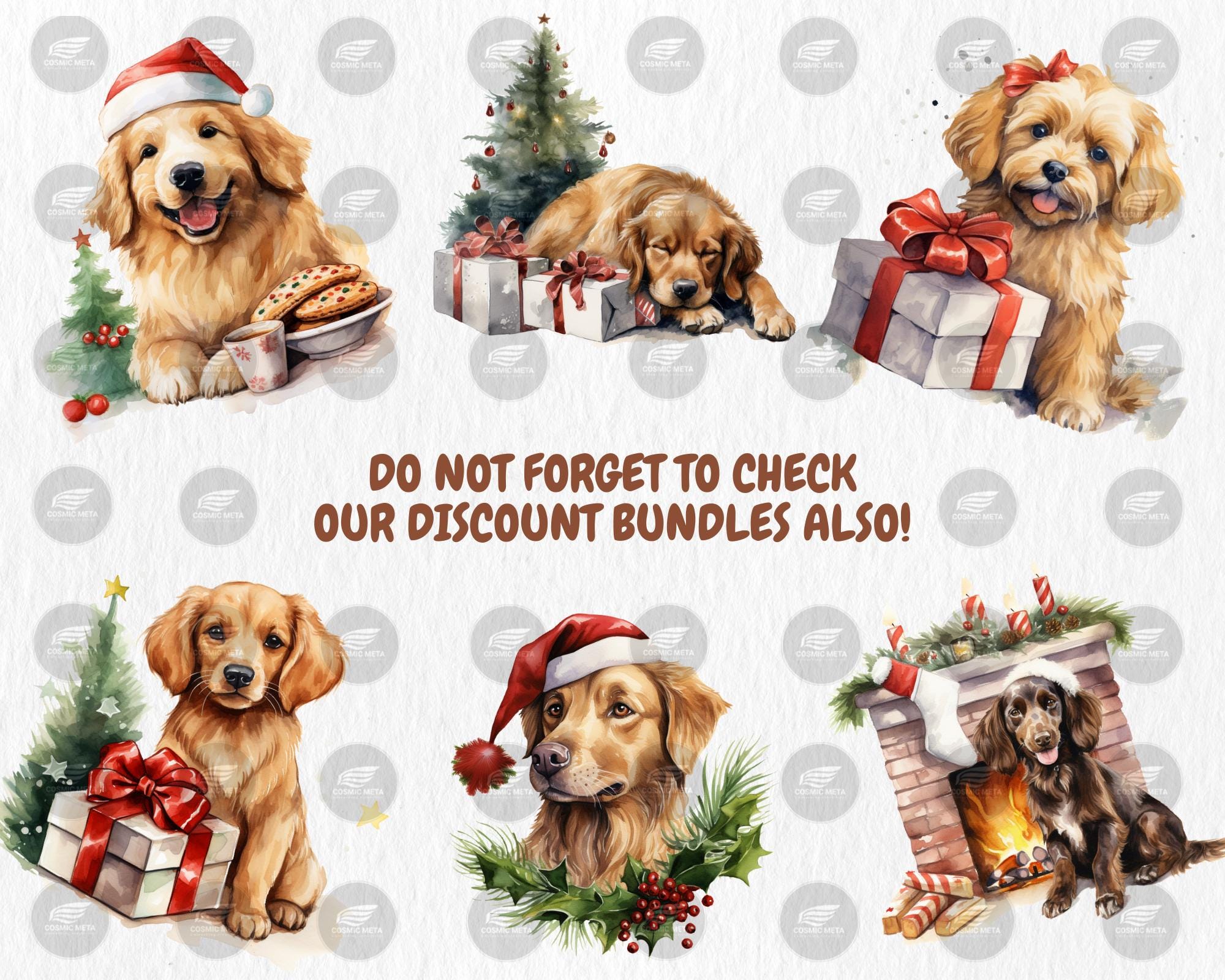 Watercolor Christmas Dogs Clipart: Festive Puppy Illustrations (40 PNG ...