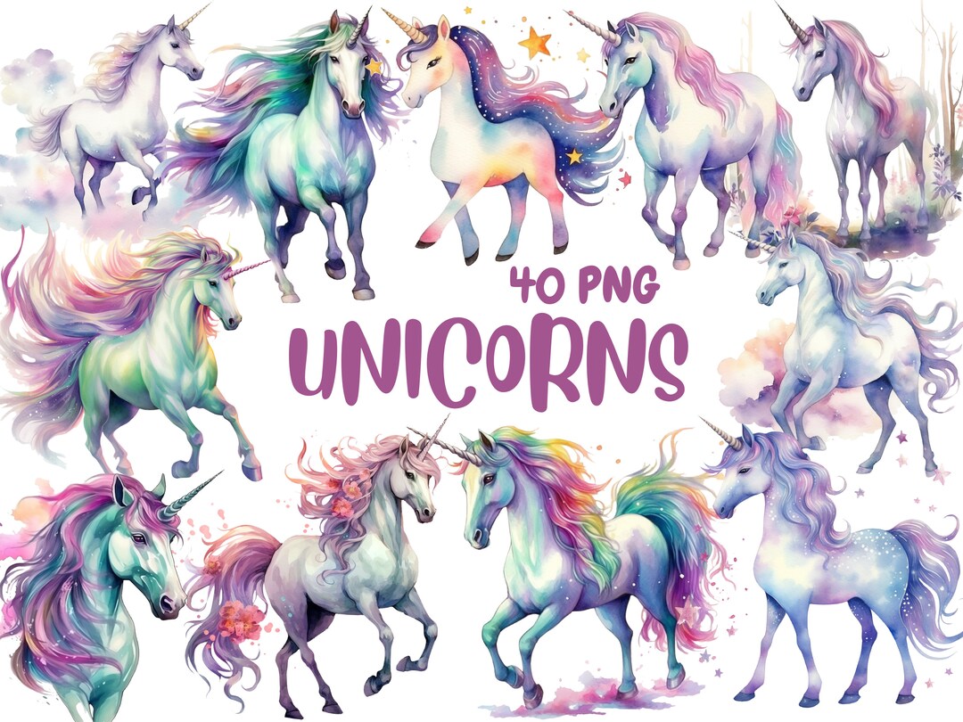 Watercolor Unicorns Clipart | Cute, Adorable, Magical, Fantasy and ...