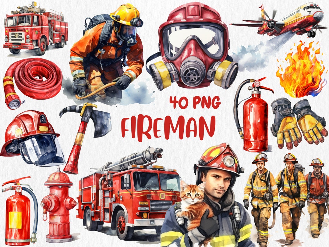 Watercolor Fireman Clipart: Firefighter Illustrations (instant Download ...