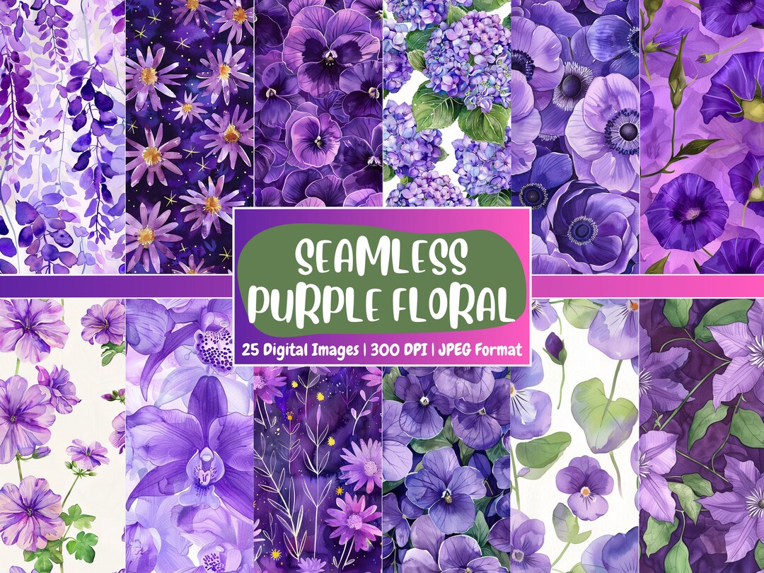 Seamless Purple Floral Digital Paper | Shabby Chic Background, Flowers ...