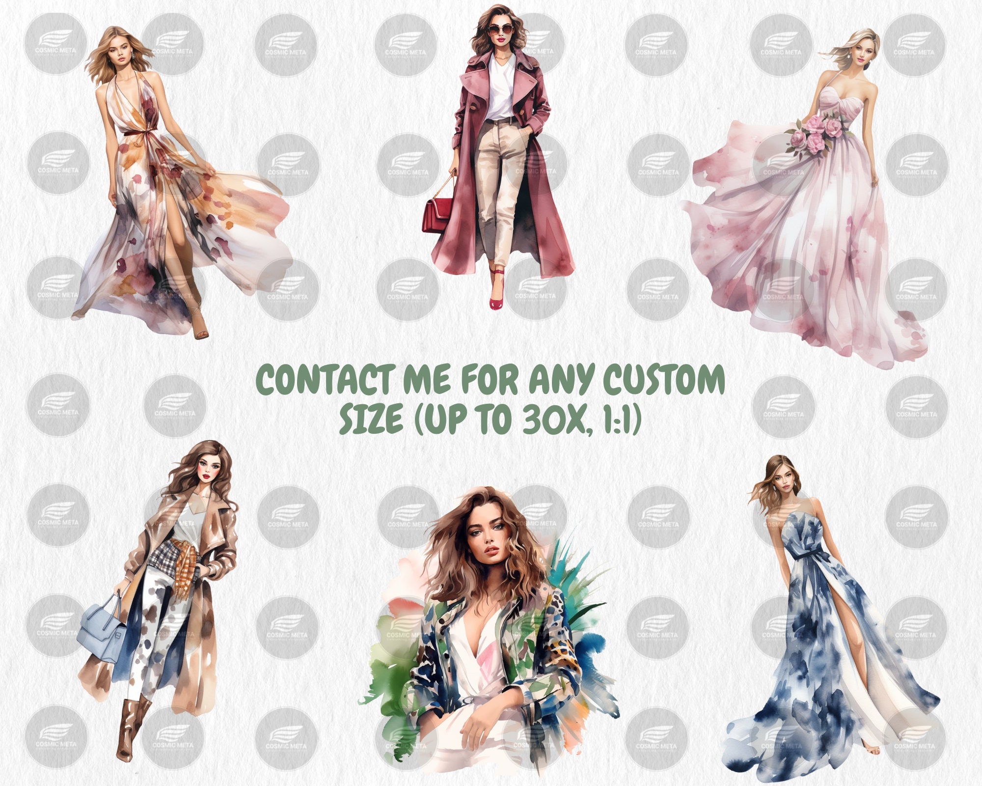 Watercolor Fashion Girls Clipart: Modern Woman Illustrations (digital ...