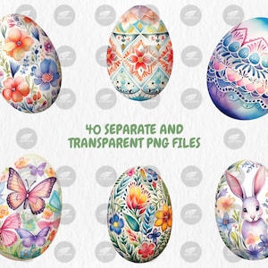 Watercolor Easter Eggs Clipart, Easter Rabbit, Painted Easter Cute ...