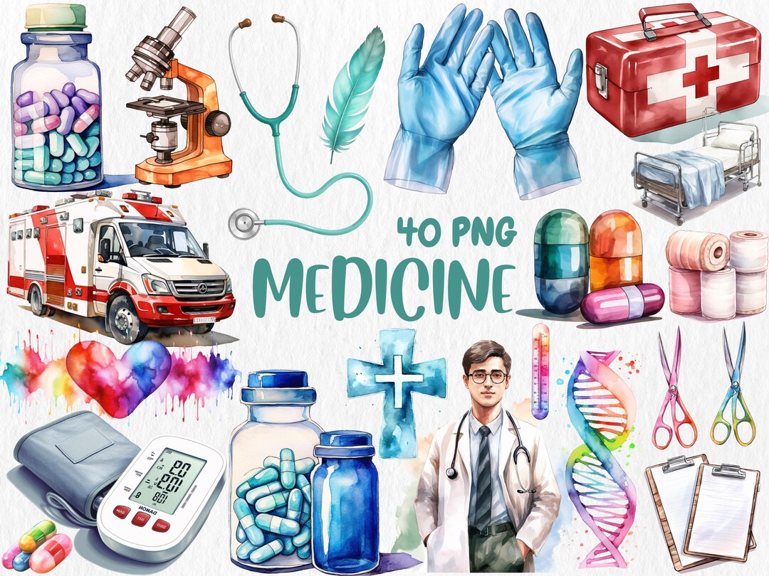 Watercolor Medicine Clipart | Doctor, Nurse, Healthcare, Stethoscope ...