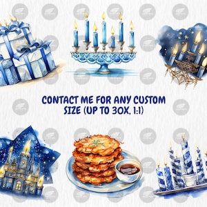 Watercolor Hanukkah Clipart: Menorah, Dreidel, Star of David (instant ...