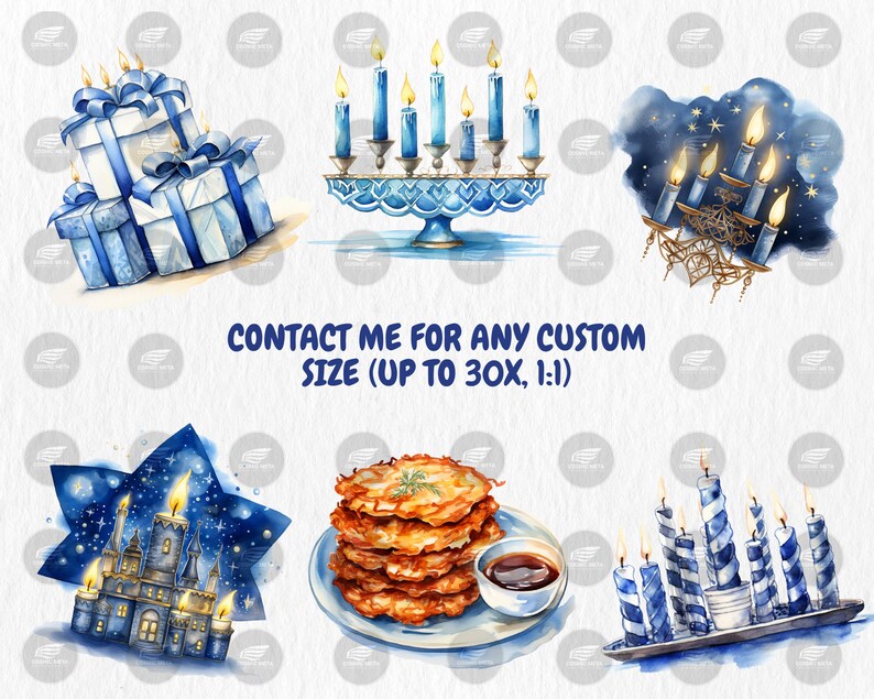 Watercolor Hanukkah Clipart: Menorah, Dreidel, Star of David (instant ...
