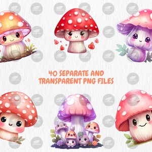 Watercolor Kawaii Mushrooms Clipart | Cute, Adorable, Magical, Fantasy ...
