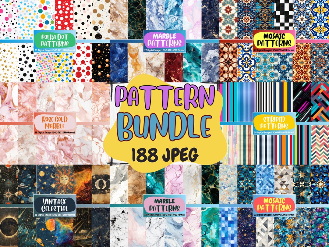 Seamless Digital Paper Mega Bundle | Marble, Mosaic, Striped, Polka Dot, Rose Gold, Celestial ...