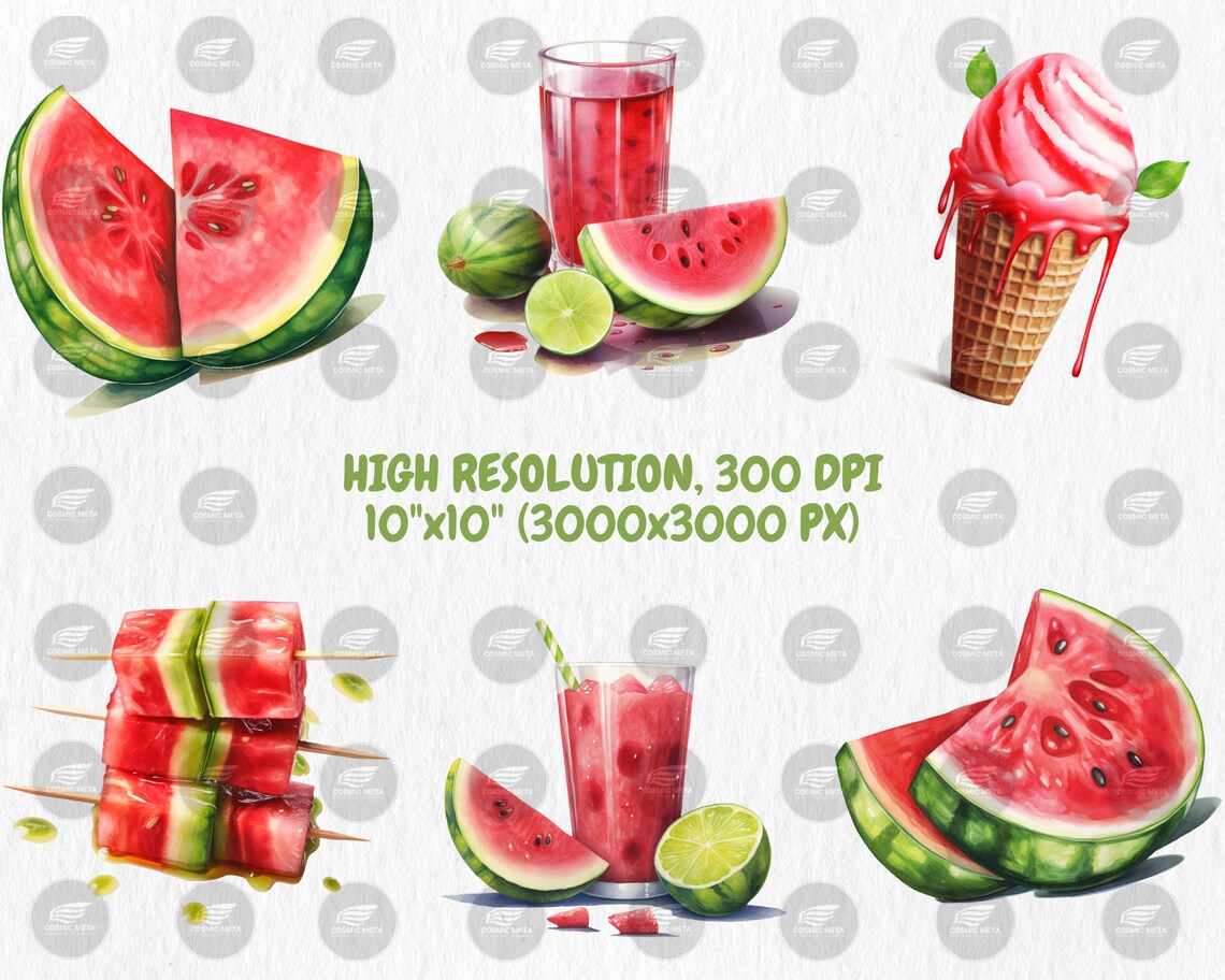 Watercolor Watermelon Clipart: Summer Fruit Graphics (instant Download ...
