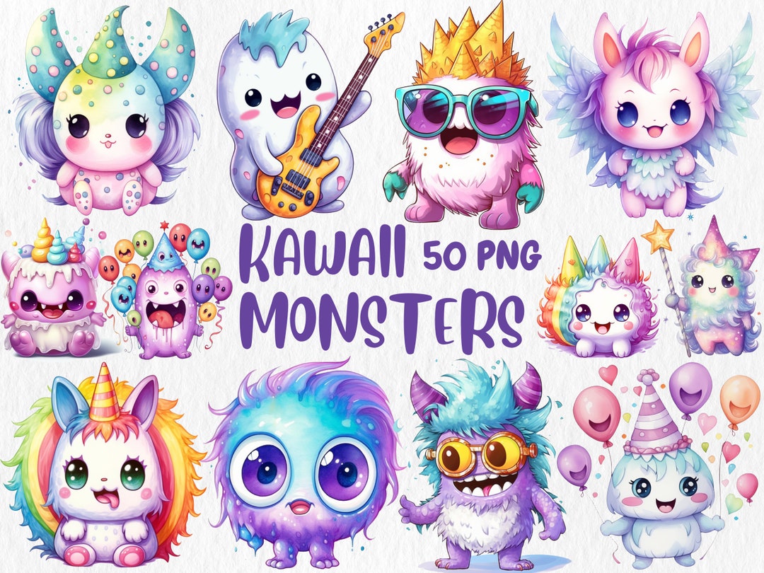 Watercolor Kawaii Monsters Clipart | Playful and Funny Character, Cute ...