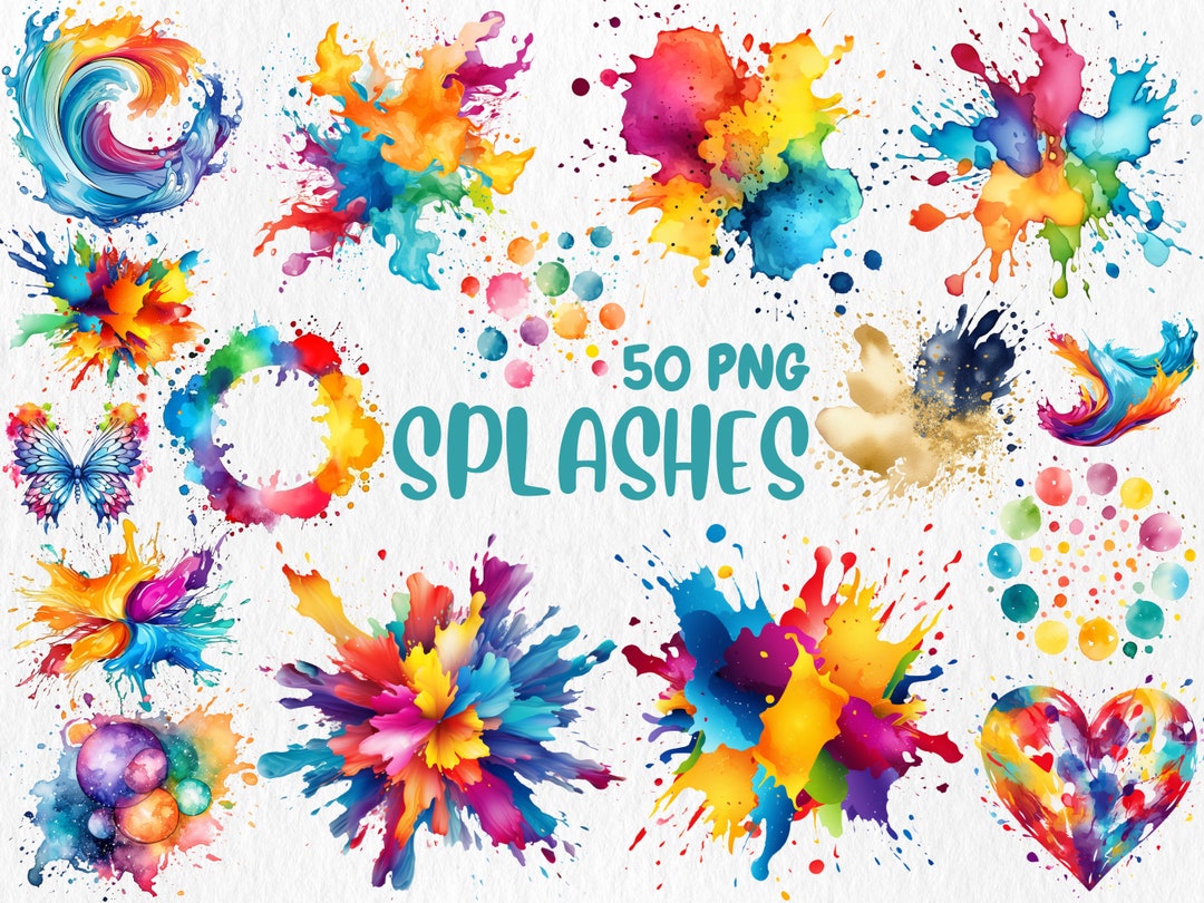 Watercolor Splashes Clipart | Rainbow Splash, Ink Drop, Pastel Pattern ...